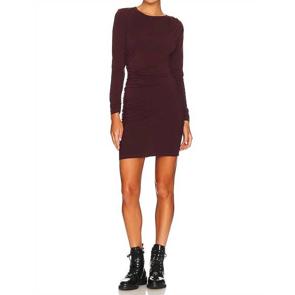 Sundry | Dresses | New Sundry Ruched Long Sleeve Mini Dress In Mahogany ...